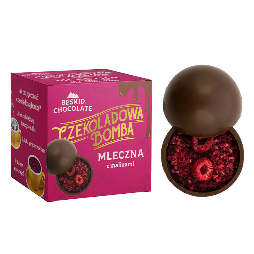 Chocolate milk bomb with raspberries - Beskid Chocolate EU
